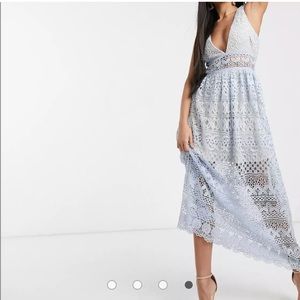 ASOS | Dresses | Nwt Asos Love Triangle V Neck Lace Overlay Midi Dress ...